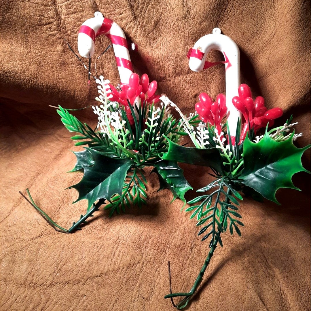 Vintage Blow Molded Candy Cane Christmas Silk Flower Snow Frosted ...