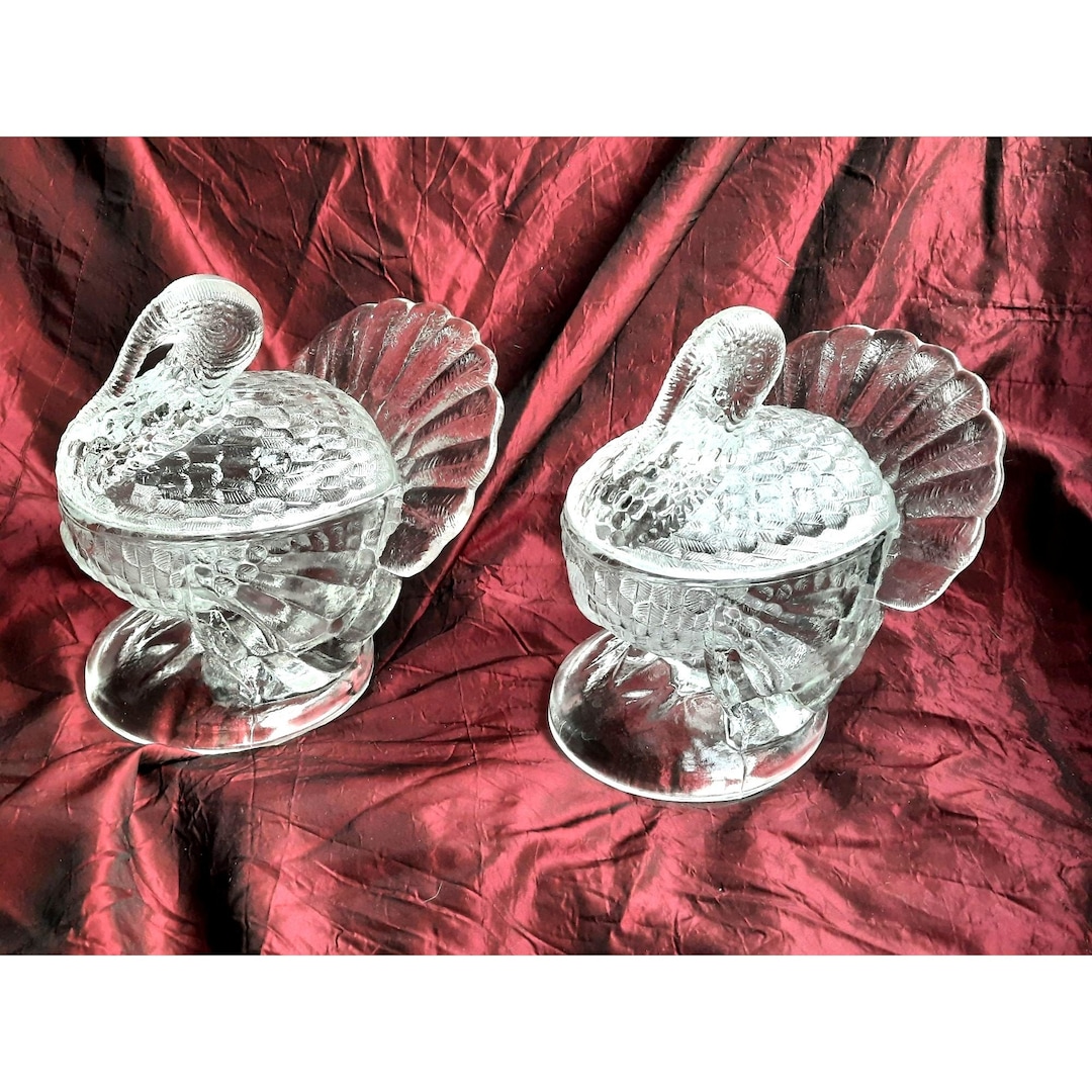 Vintage LE Smith Carnival Glass Crystal Luster Tom Turkey Clear Candy ...