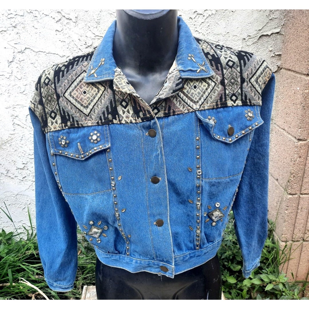 Junior Jean Los Angeles Vintage Women's XXL Jean Jacket Bejeweled ...