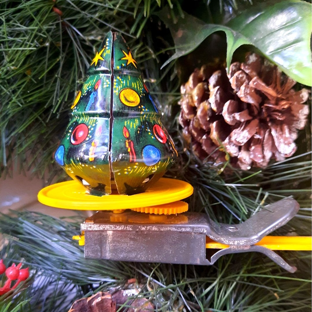 Vintage Tin Toy Push to Spin Christmas Tree Santa Reveal Toy 1950s - Etsy