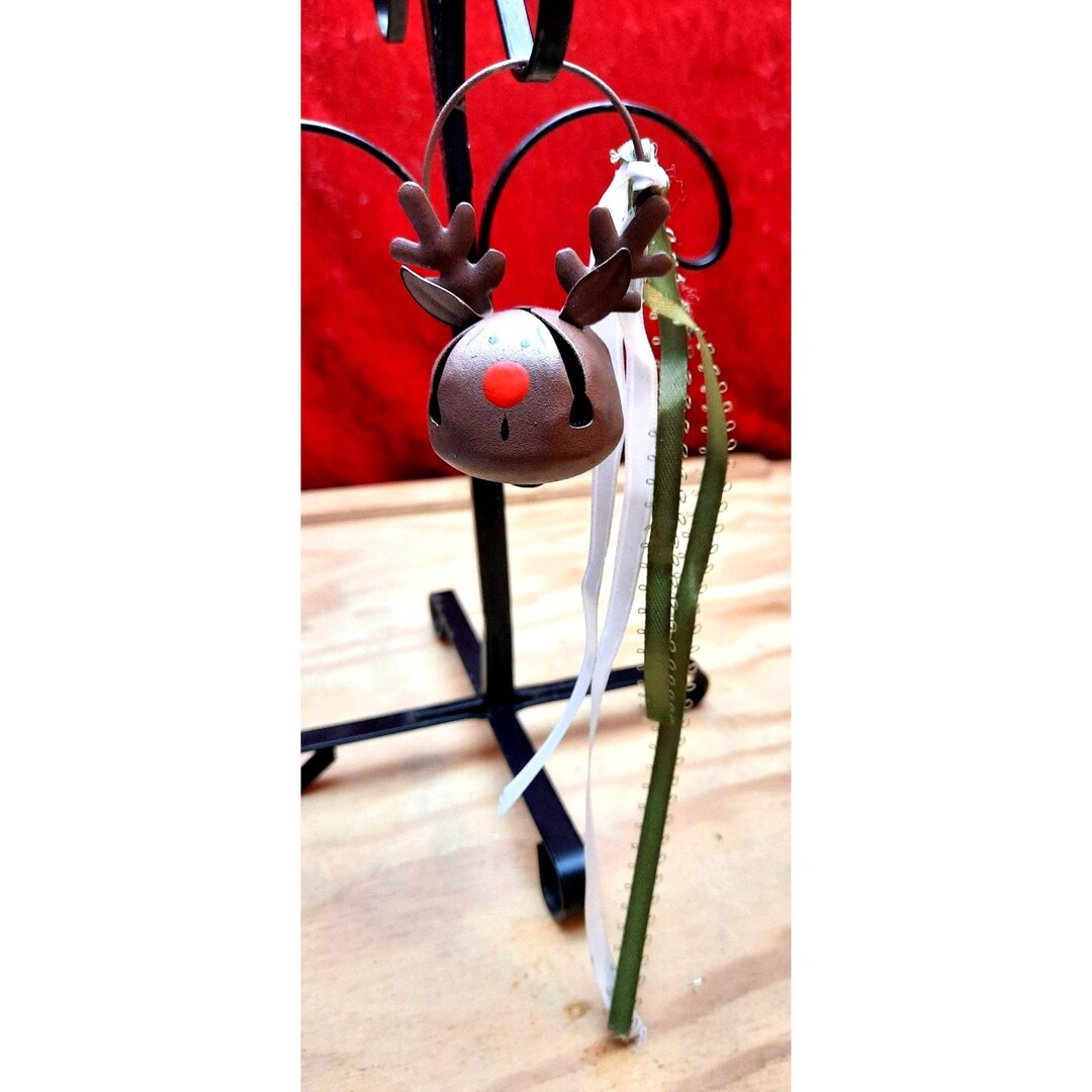 Vintage Metal Bell Tole Painted Rudolph the Red Nosed Reindeer With ...