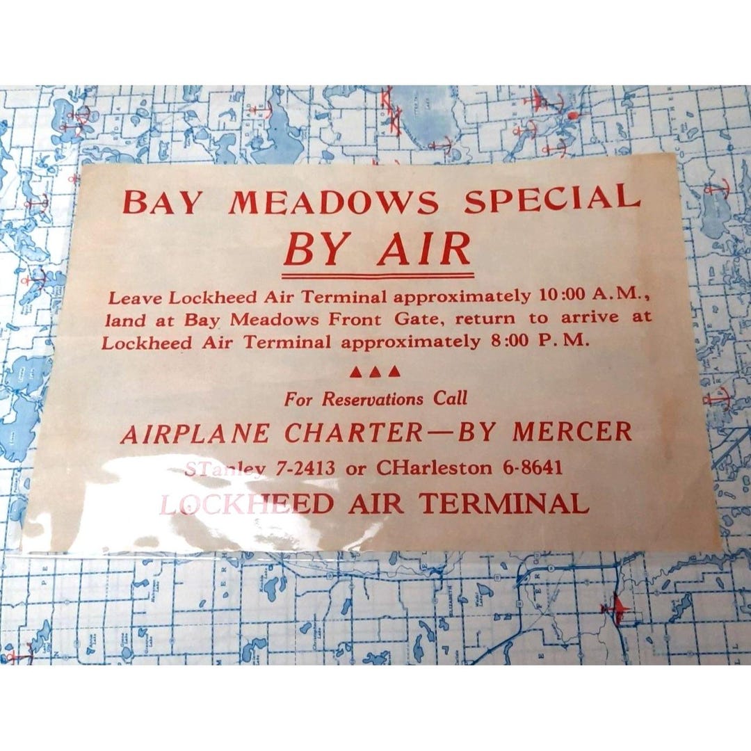 Vintage Bay Meadows by Air Lockheed Air Terminal Airplane Charter ...