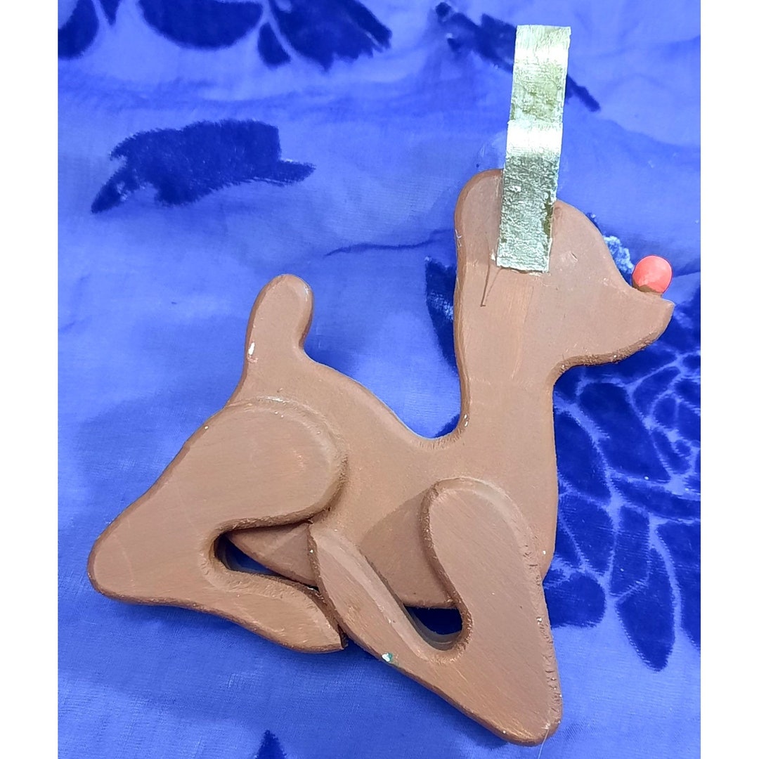 Vintage Wooden Hand Painted Rudolph the Red Nosed Reindeer 1990s Folk ...
