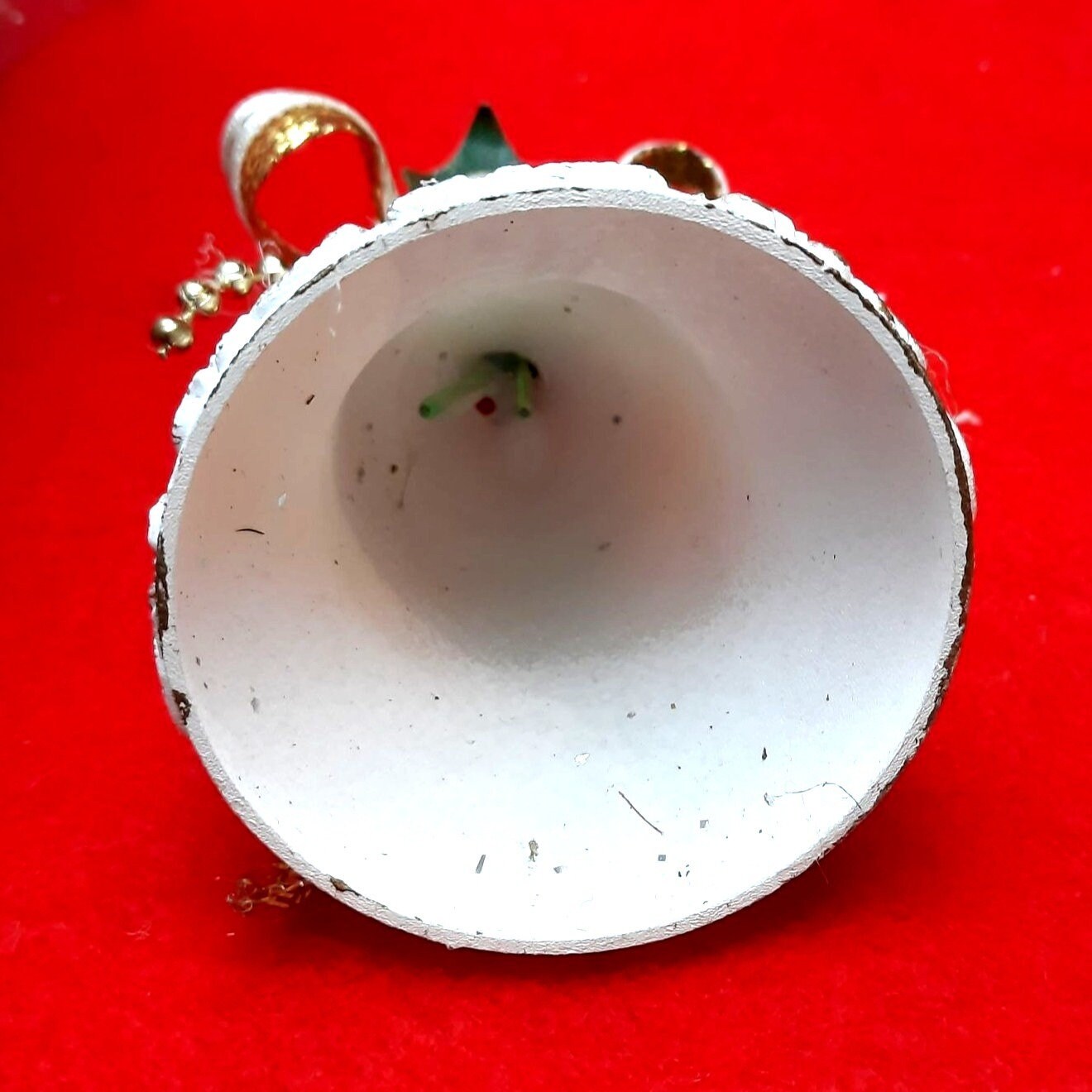 Vintage Blow Molded Gold Embossed White Glitter Bells With Silk Flower ...