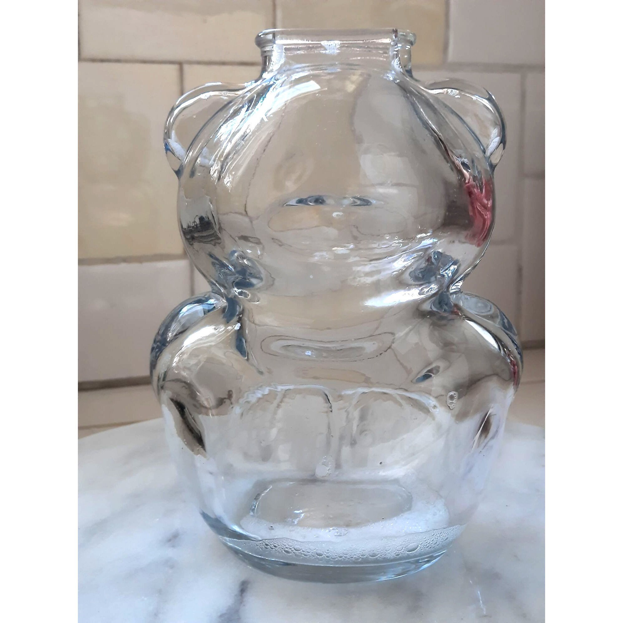 Vintage Anchor Hocking Piggy Bank Pressed Glass Teddy Bear 6 Etched ...