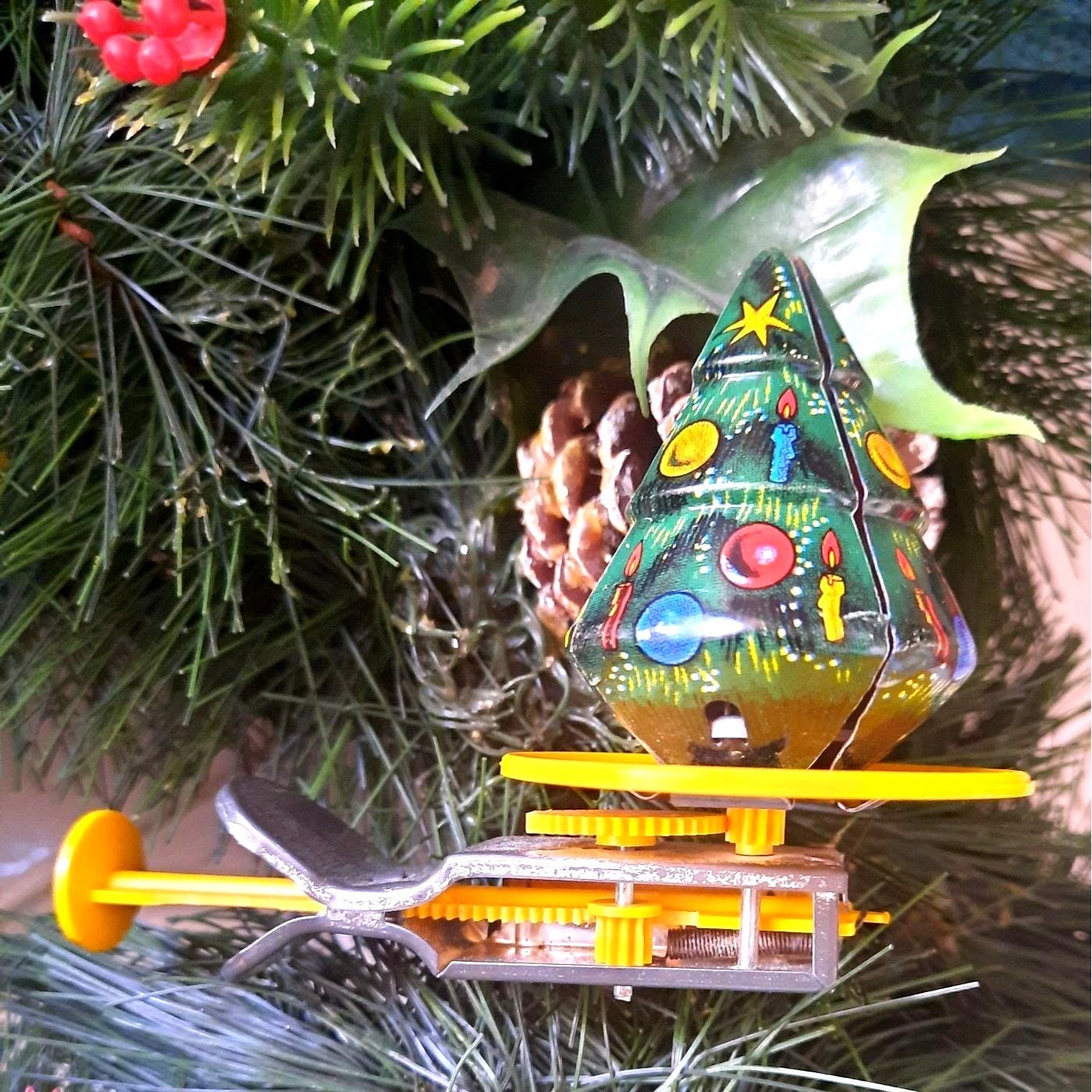 Vintage Tin Toy Push to Spin Christmas Tree Santa Reveal Toy 1950s - Etsy