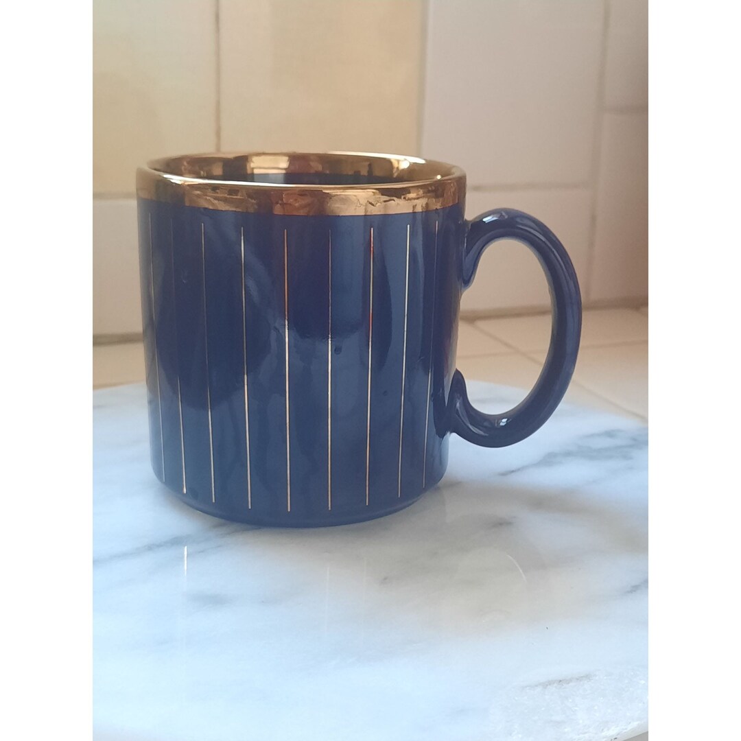 Vintage Tams Mug Cobalt Blue Striped Gold Coffee Mug Made in England ...