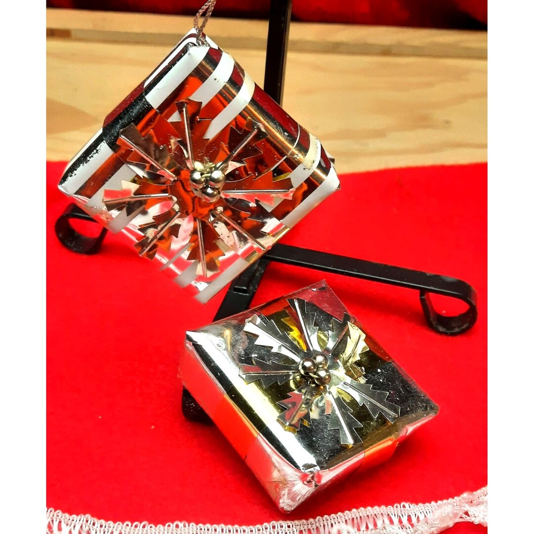 Vintage Silver Metallic Foil Miniature Wrapped Presents 2 Pc Set Square ...