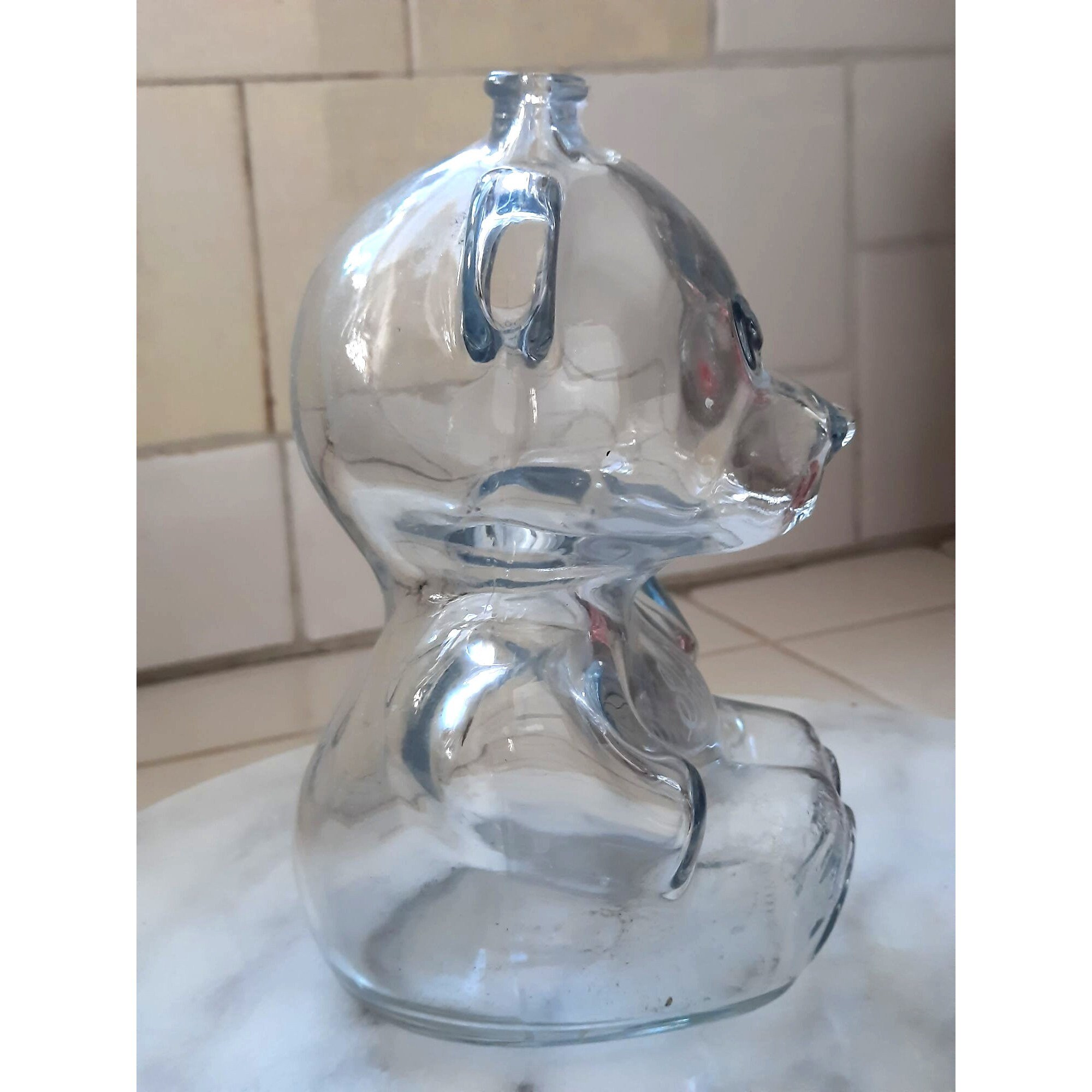 Vintage Anchor Hocking Piggy Bank Pressed Glass Teddy Bear 6 Etched ...