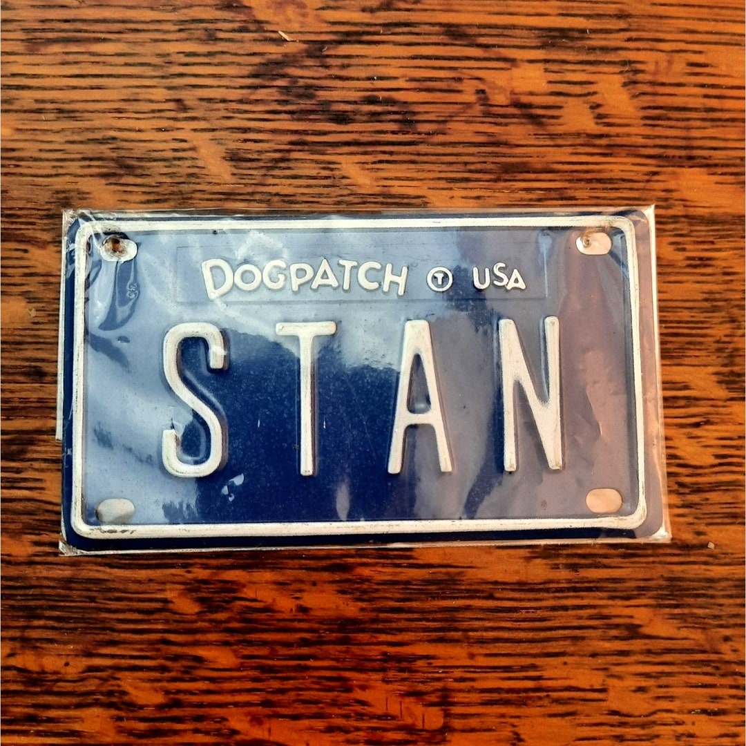 Vintage Bicycle License Plate Blue and White Personalized Dogpatch USA Stan - Etsy