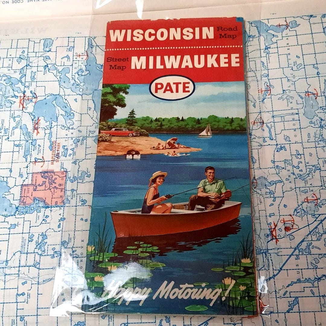 Vintage Pate Oil Co Wisconsin Road Map Milwaukee Street Map Happy ...