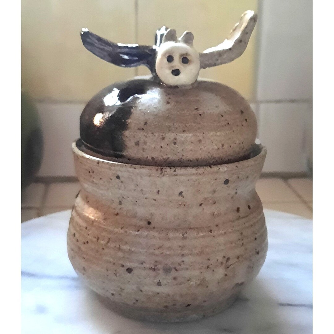Vintage Stoneware Pottery Honey Pot Bat Bird Honey Crock Handmade ...