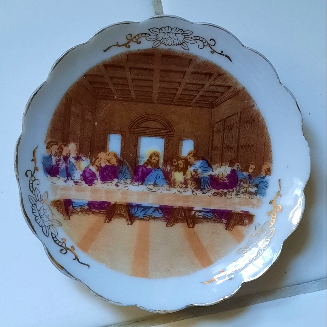 Vintage MCM Last Supper Miniature Porcelain Plate Scalloped and Gold ...