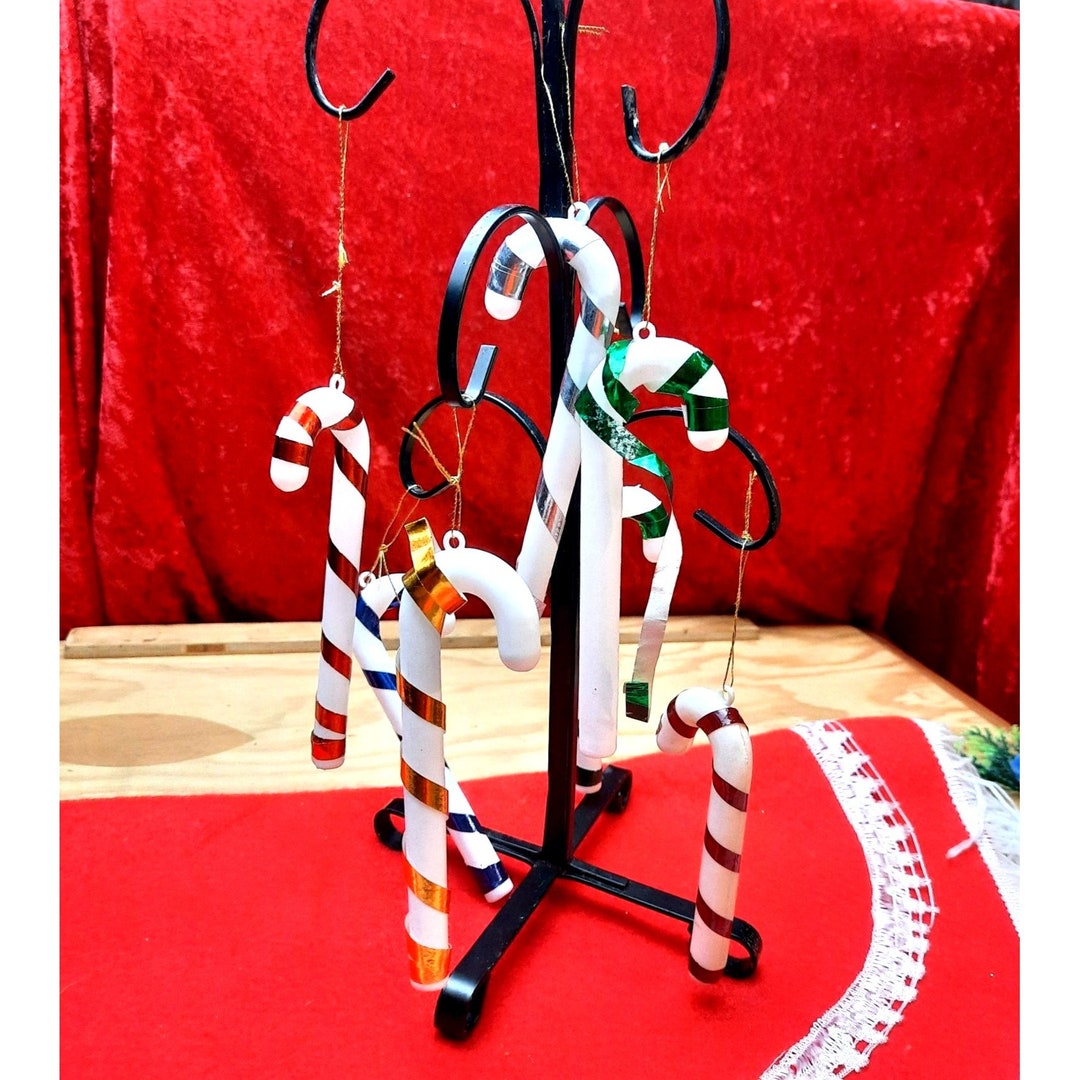 Vintage Blow Mold Candy Cane Ornaments Vintage Metallic Foil Wrapped 7 ...