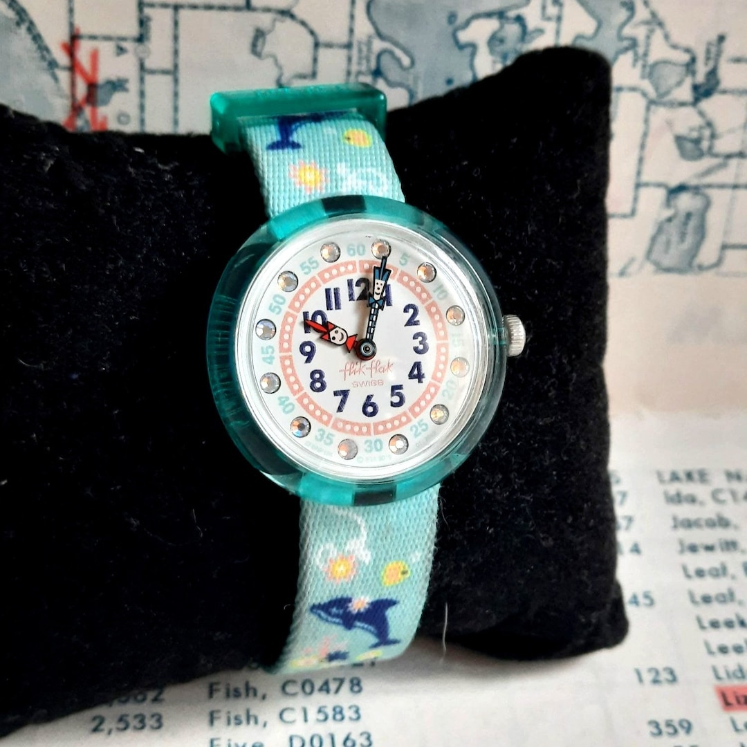 Swatch Flik Flak Watch Ticking Island Sweet Dolphin Water Resistant New ...