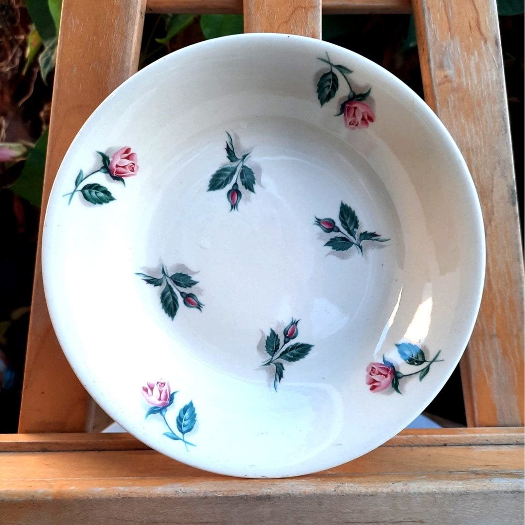 Vintage Steubenville Pottery Co Horizon Pink Tea Rose Bud Dessert Salad ...