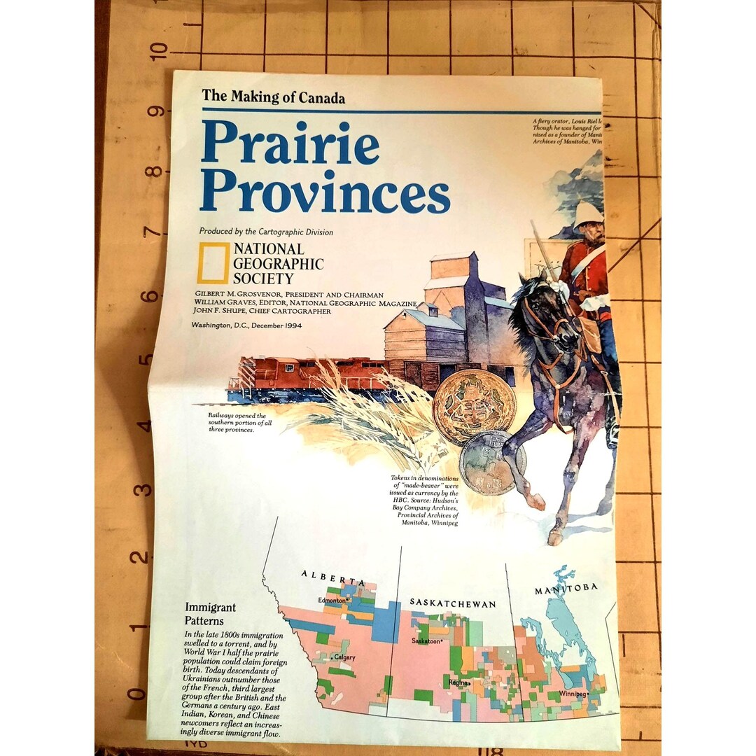 Vintage National Geographic Map the Making of Canada Prairie Provinces ...