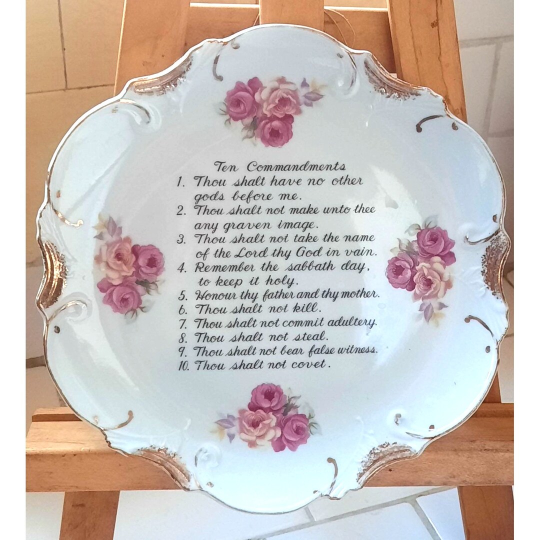 Vintage Porcelain 10 Commandments House Blessing Plate Hand Painted 18K ...