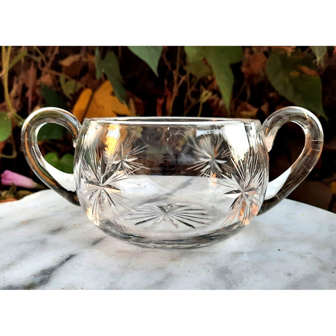 Vintage Hand Blown Glass Crystal Cut Atomic Snowflakes Sugar Bowl 1930s ...