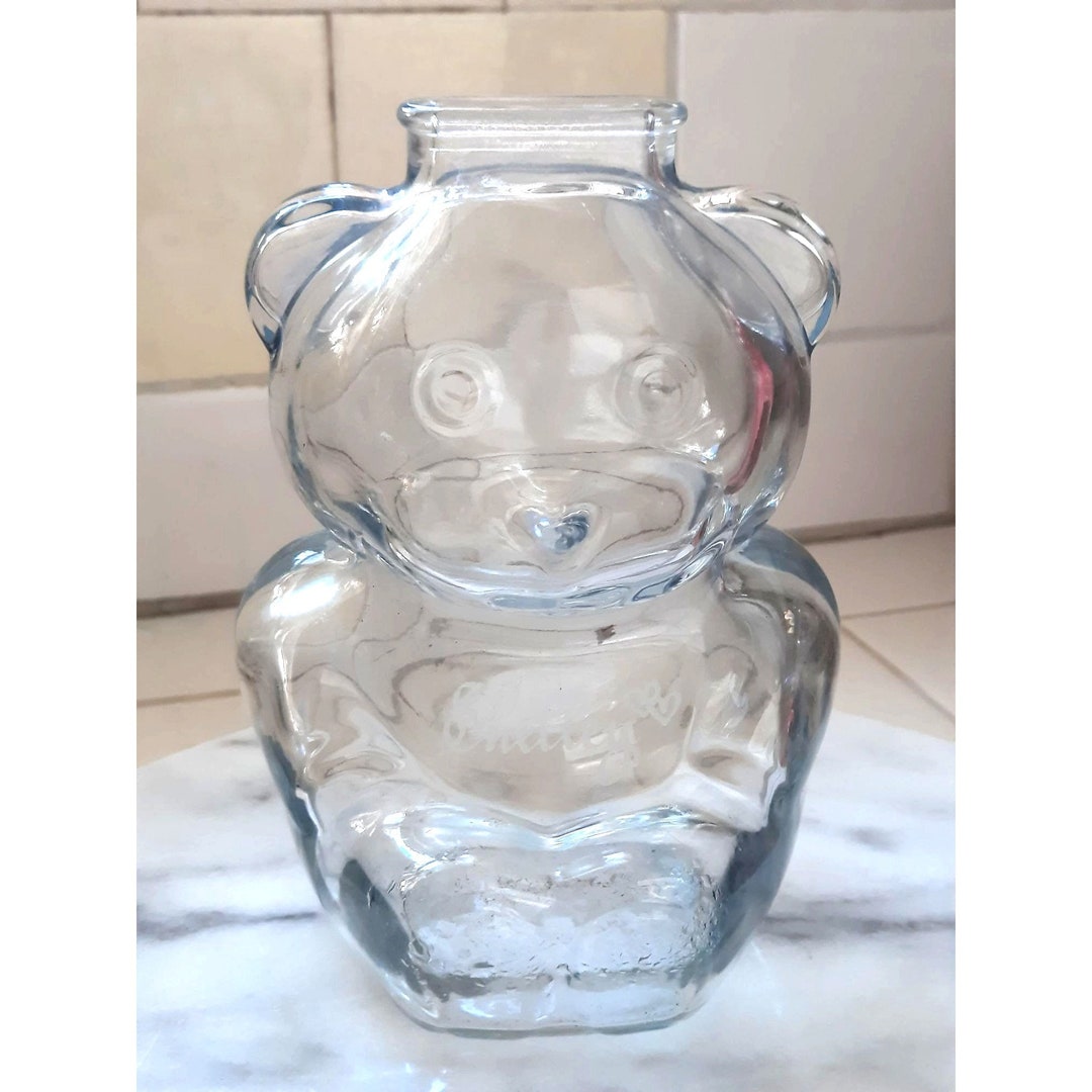 Vintage Anchor Hocking Piggy Bank Pressed Glass Teddy Bear 6" Etched ...