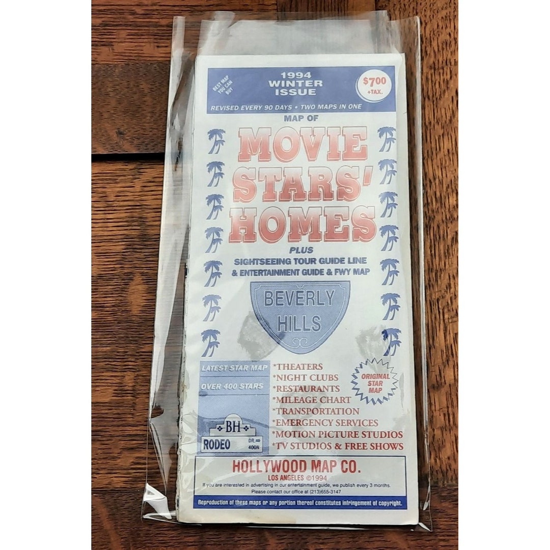 Vintage Hollywood Map Co. Map of Movie Stars' Homes Beverly Hills 1994 ...