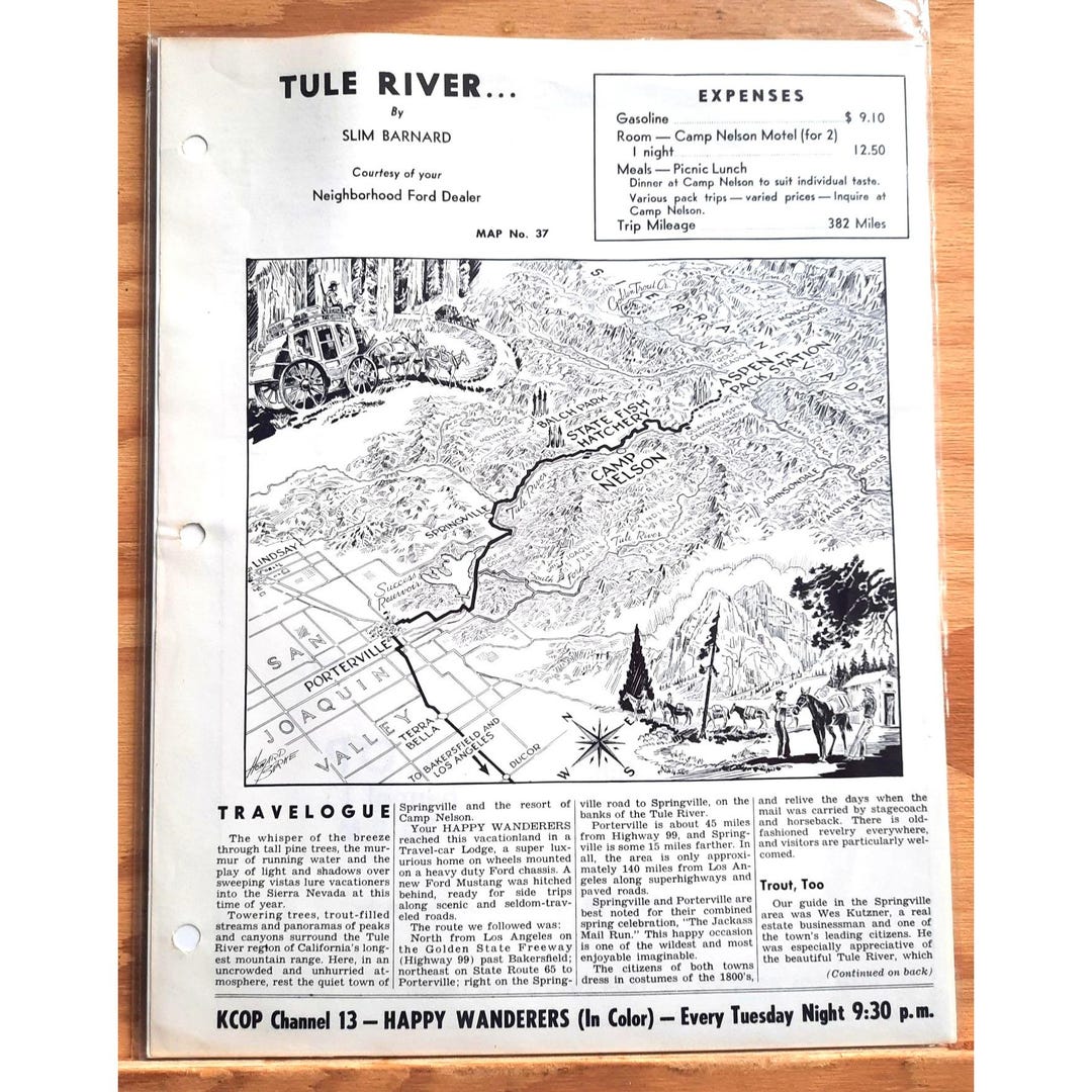 Vintage Happy Wanderers Travelogue Tule River Map No 37 1960s - Etsy