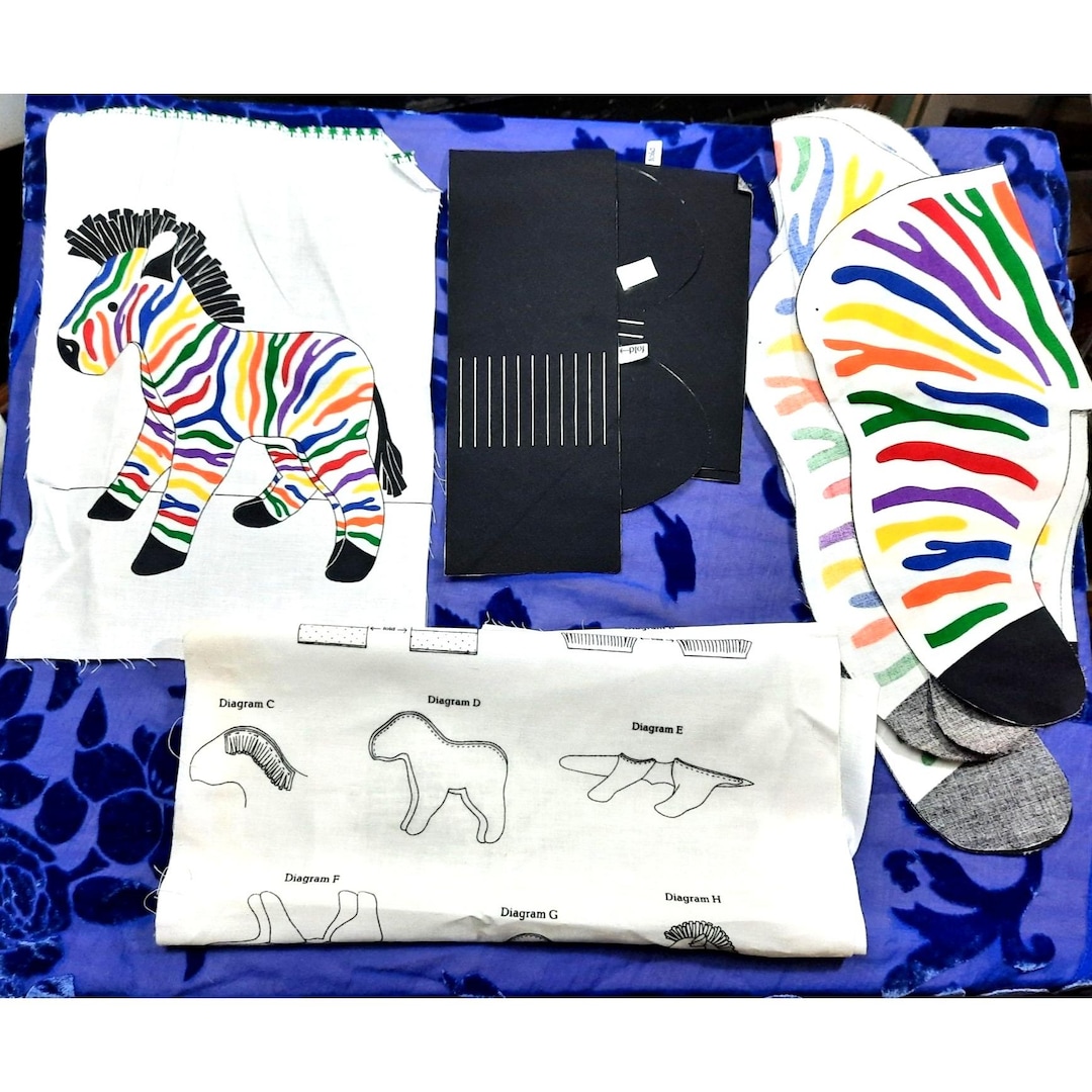 Vintage Cranston Cut & Sew Rainbow Zebra Teddy Bear Toy Sewing Kit ...
