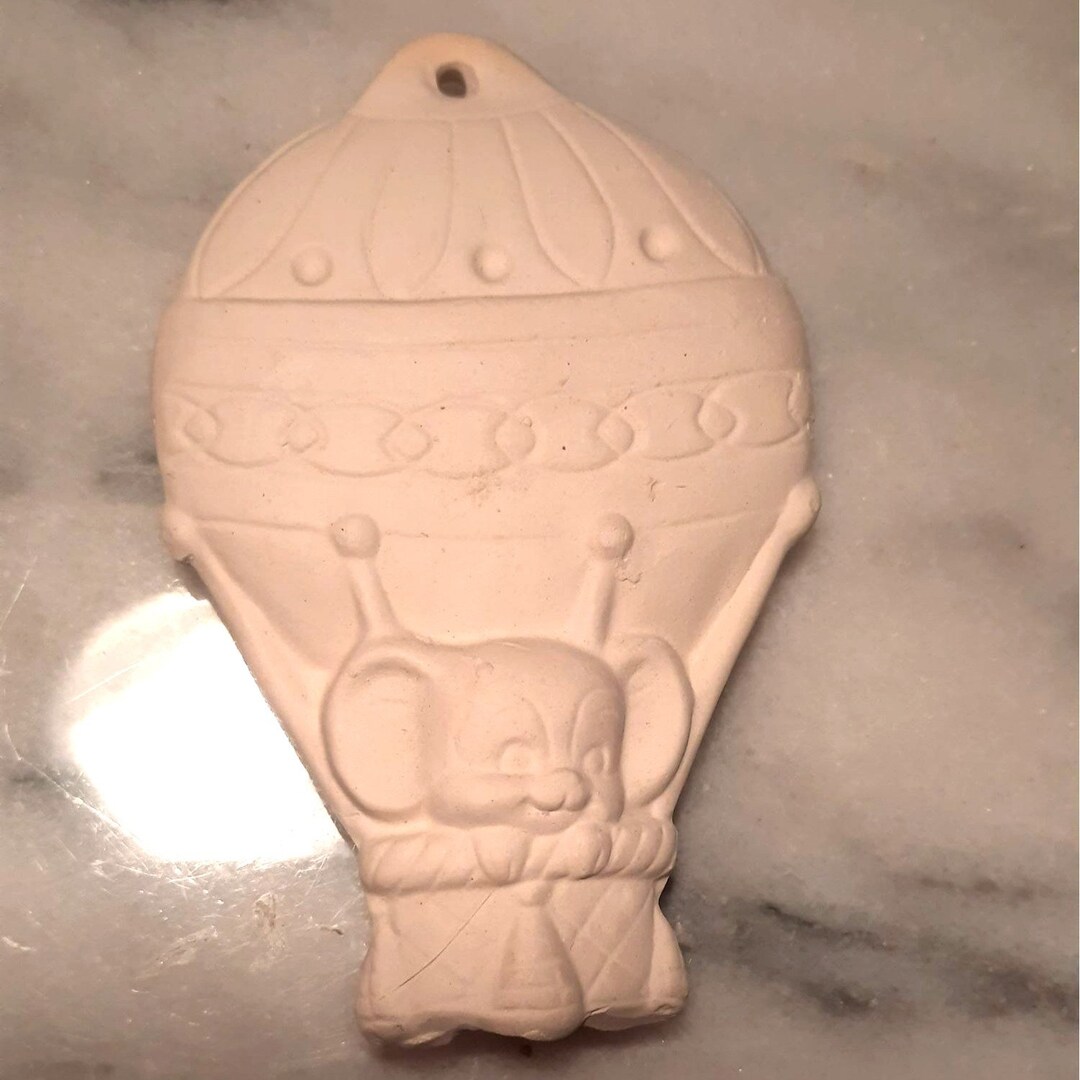 Vintage Ceramic White Bisque Colonial Mouse Hot Air Balloon Ornament ...