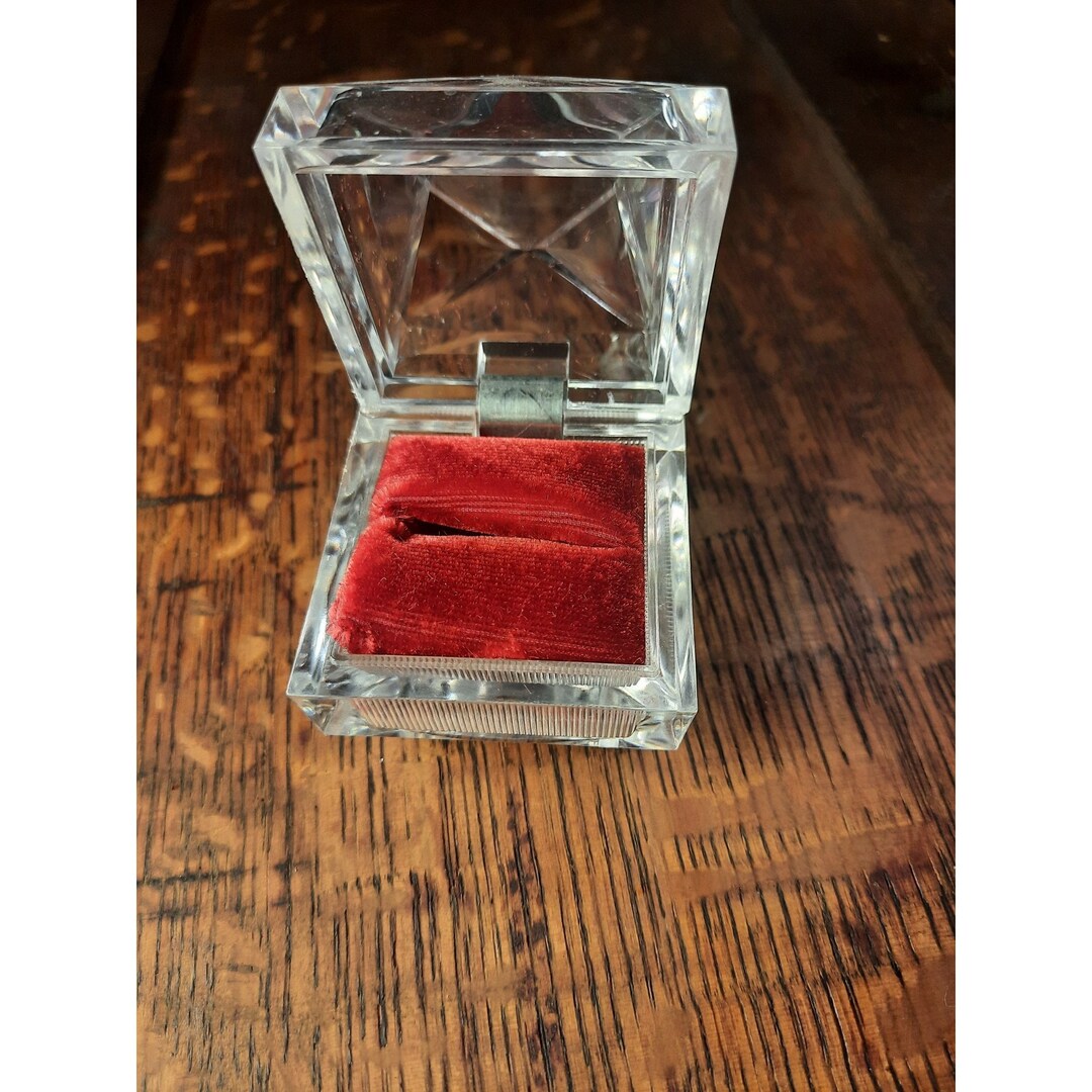 New Vintage Clear Lucite Ring Box Red Velvet Interior in Original Box ...