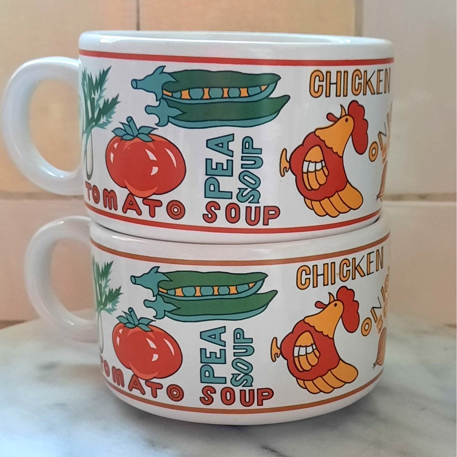 Vintage Soup Mug Set Soup Pop Art Stackable Soup Mugs 1970s - Etsy UK