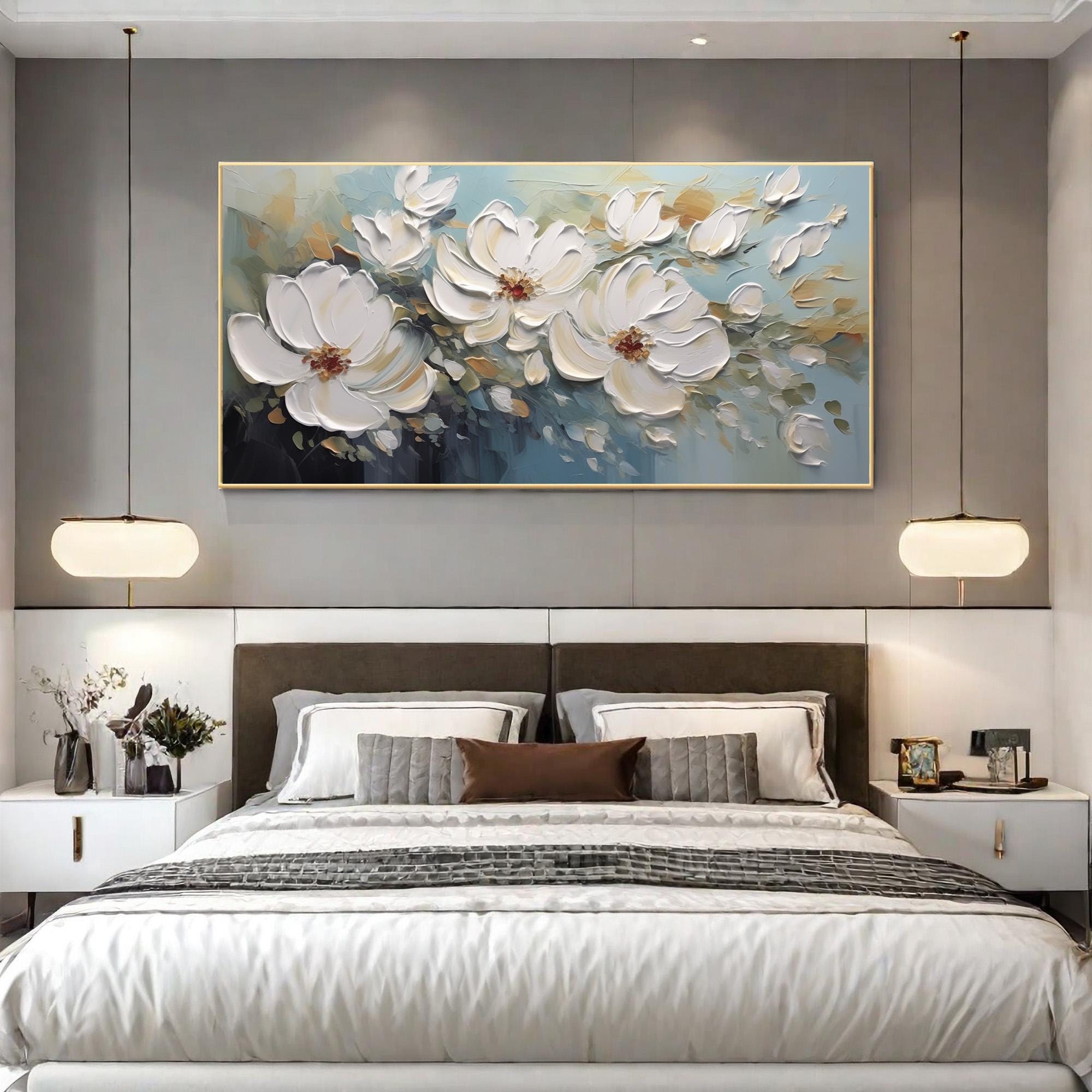 Original Elegant White Magnolia Canvas Art, Hand-painted Floral Wall ...