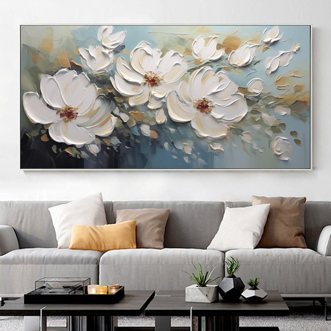 Original Elegant White Magnolia Canvas Art, Hand-painted Floral Wall ...