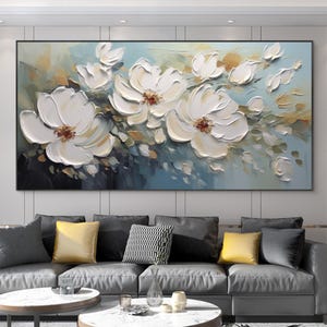 Original Elegant White Magnolia Canvas Art, Hand-painted Floral Wall ...