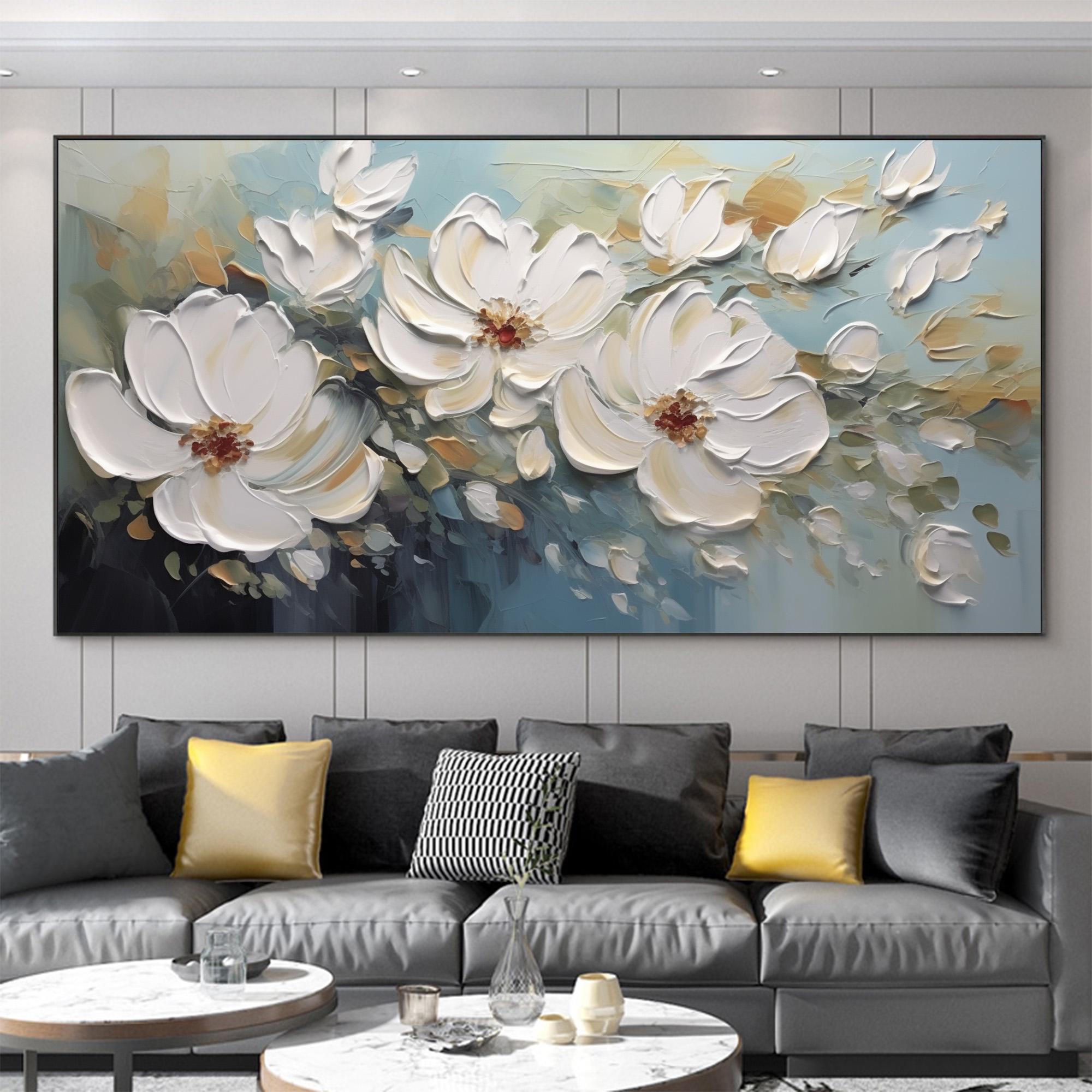 Original Elegant White Magnolia Canvas Art, Hand-painted Floral Wall ...