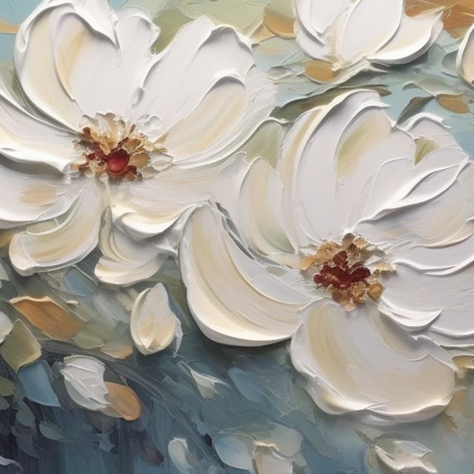 Original Elegant White Magnolia Canvas Art, Hand-painted Floral Wall ...