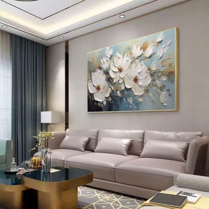 Original Elegant White Magnolia Canvas Art, Hand-painted Floral Wall Art, Abstract Texture ...