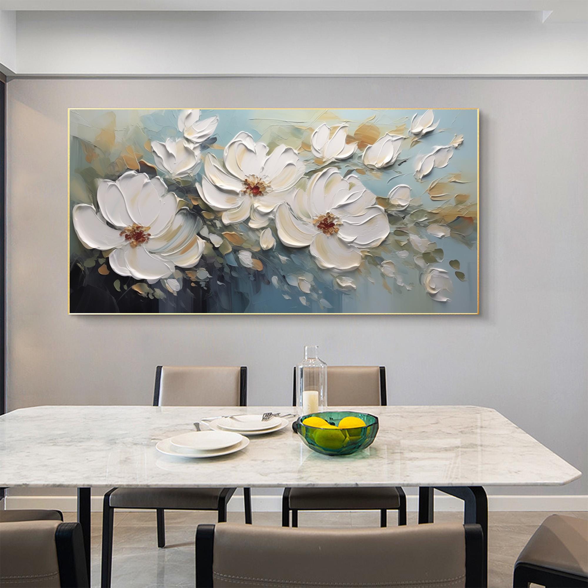 Original Elegant White Magnolia Canvas Art, Hand-painted Floral Wall ...