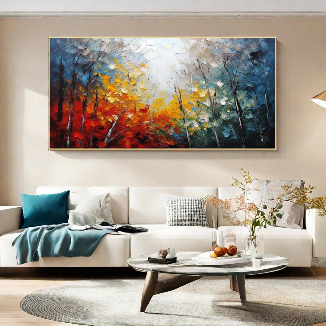 Original Abstract Colorful Forest Oil Painting Birch Tree Landscape ...