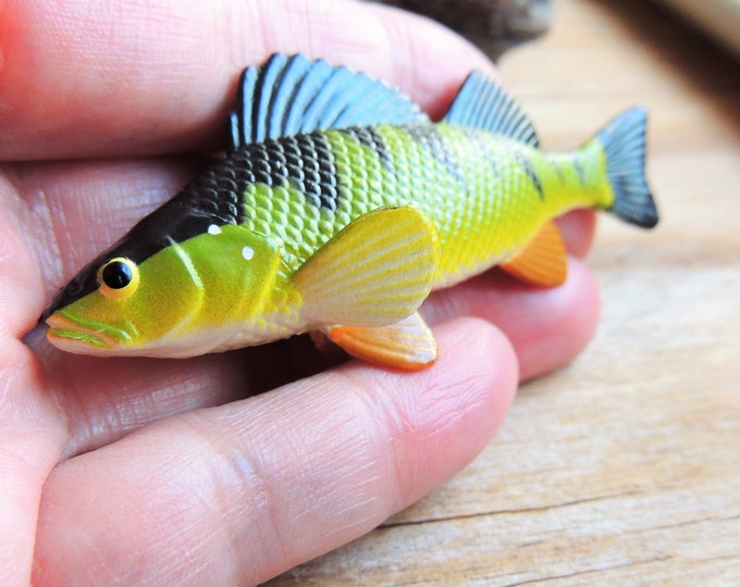 Miniature YELLOW PERCH FISH Animal Figure Figurine Dollhouse Diorama ...