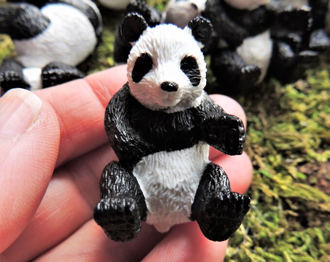 MINIATURE PANDA Sitting With Paw Out Animal Figure Figurines Fairy ...