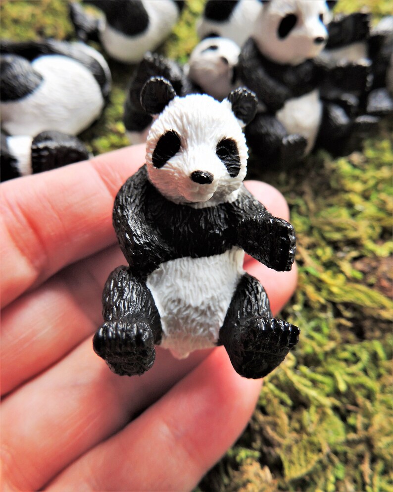 MINIATURE PANDA Sitting With Paw Out Animal Figure Figurines | Etsy