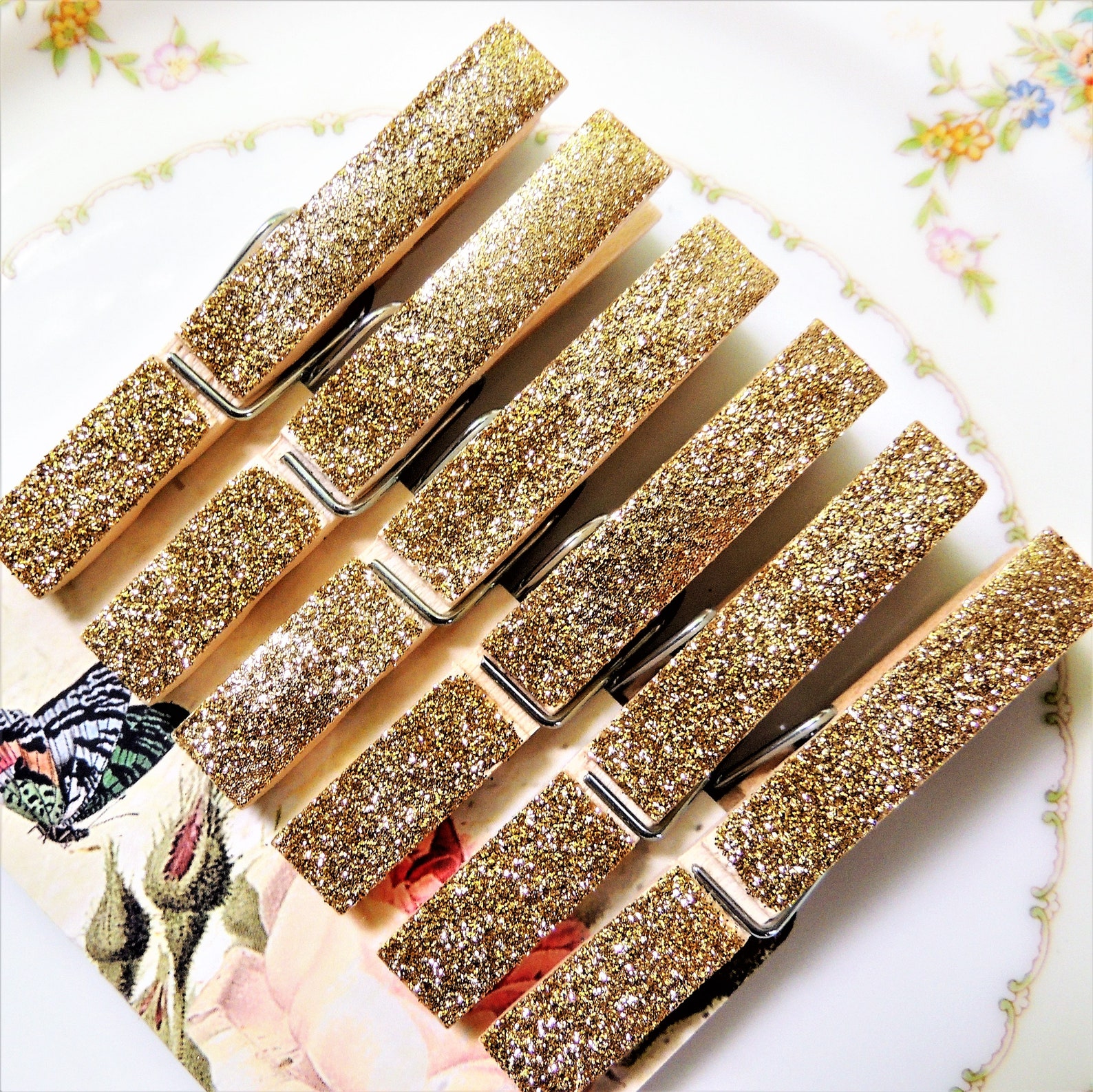 Gold CLOTHESPINS Clothes Pin Glitter Decorative Magnets Push Pin ...
