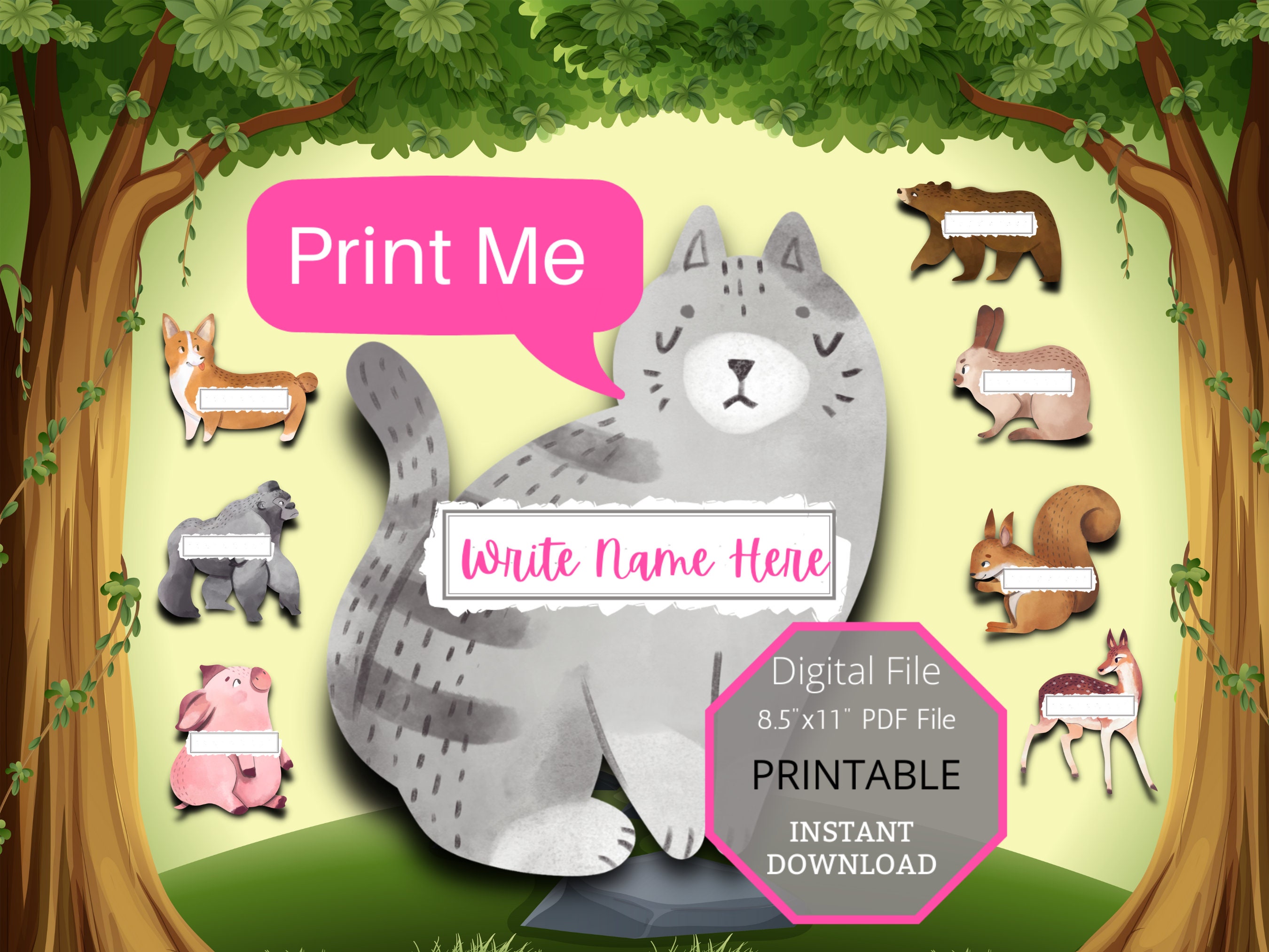 Cute Animal PRINTABLE PDF Student Desk Name Plate RA Door Decs - Etsy ...