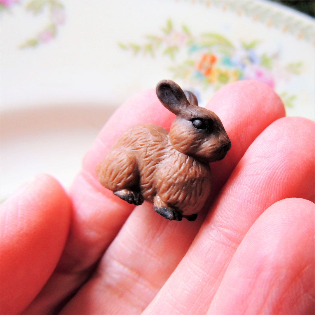 RABBIT MINIATURES Animal Figurines Mini Soft Farm Figures Dollhouse ...