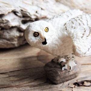 Large MINIATURE SNOWY OWL Bird Animals Figure Figurine Dollhouse Fairy ...