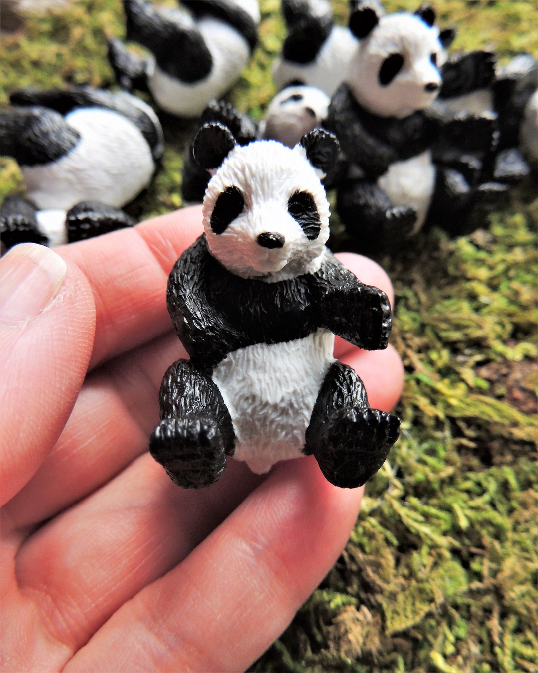 MINIATURE PANDA Sitting With Paw Out Animal Figure Figurines Fairy ...