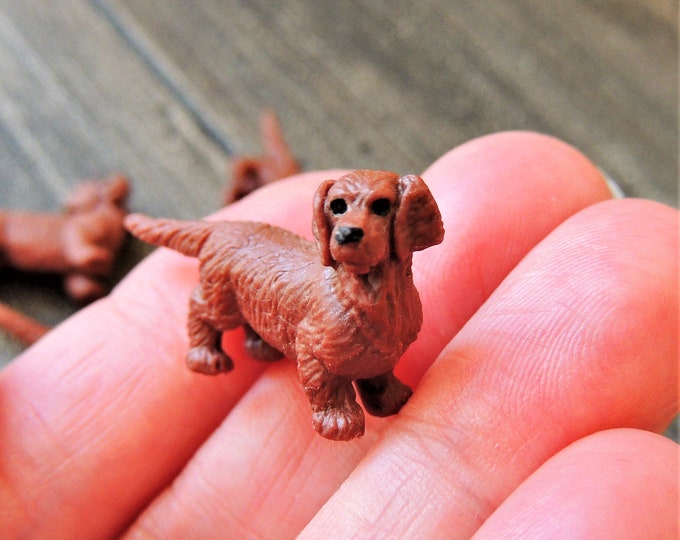 MINIATURE DACHSHUND Dog Figurine Tiny Soft Animal Figures Micro Mini ...