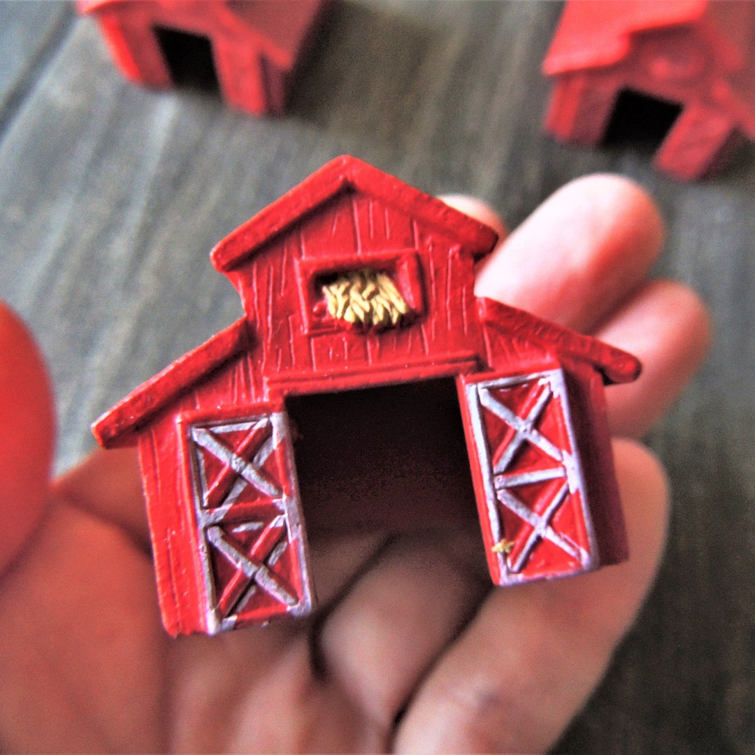 MINIATURE RED BARN House Figure Figurines Dollhouse Fairy Garden ...