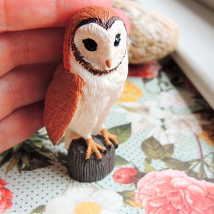Large MINIATURE BARN OWL Bird Animals Figure Figurine Diorama Dollhouse ...