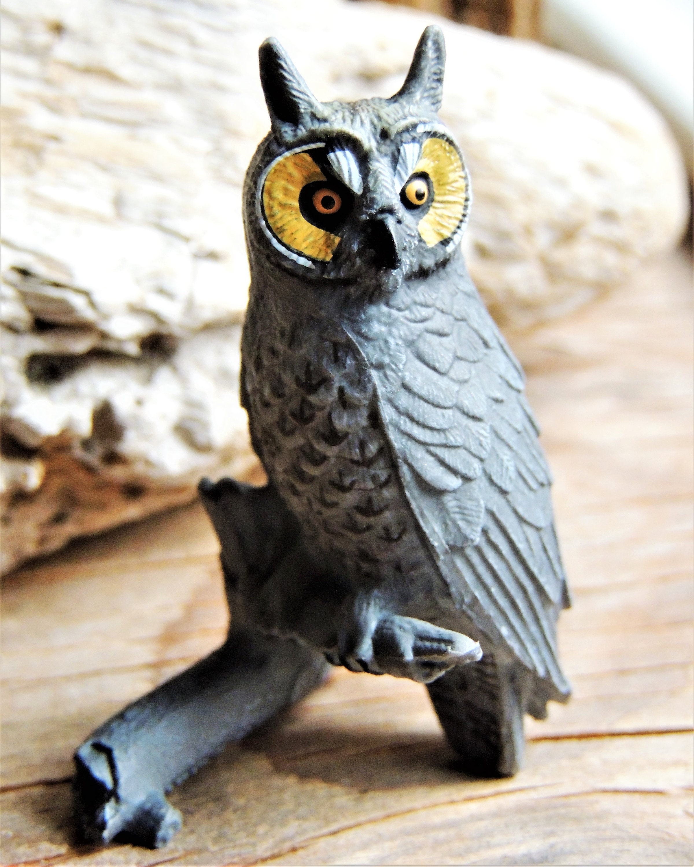 Large MINIATURE Long Eared Owl Bird Animals Figure Figurine Dollhouse ...